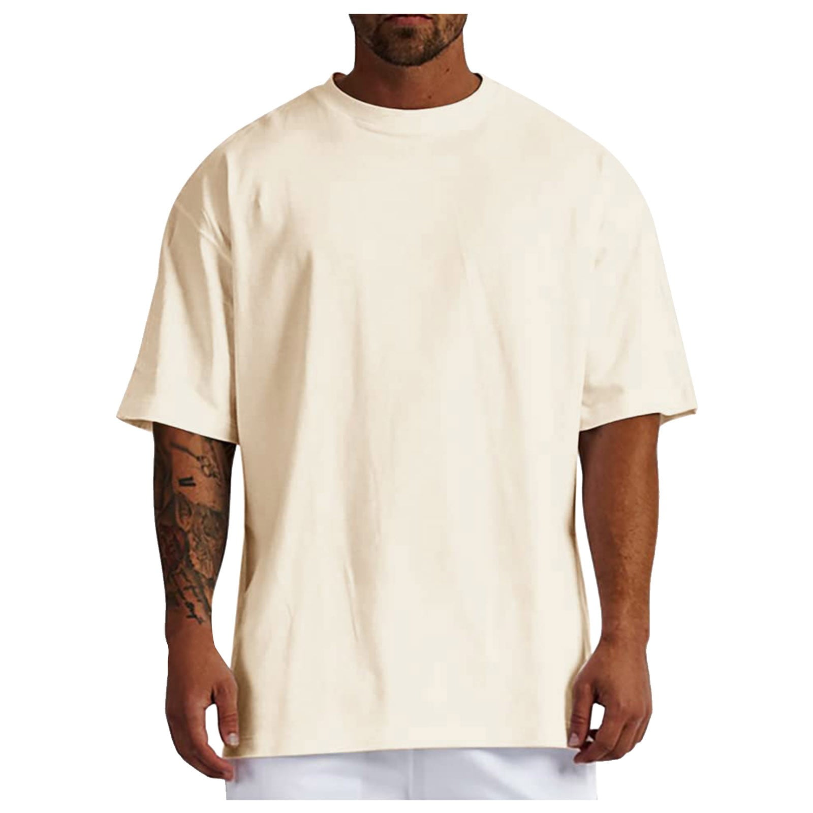 T Shirts for Man Oversized Solid Color Large Size Round Shoulder Sleeve ...