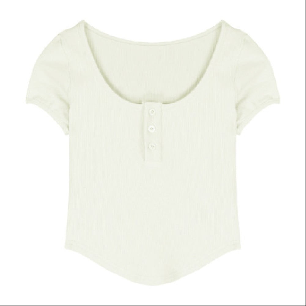 T Shirts Slit Fabric Crop Tops Korean Shirts Decorated With Buttons ...