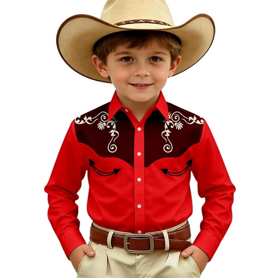 T Shirts for Boys Boys Western Style Long Sleeve Shirt Print Cowboy ...