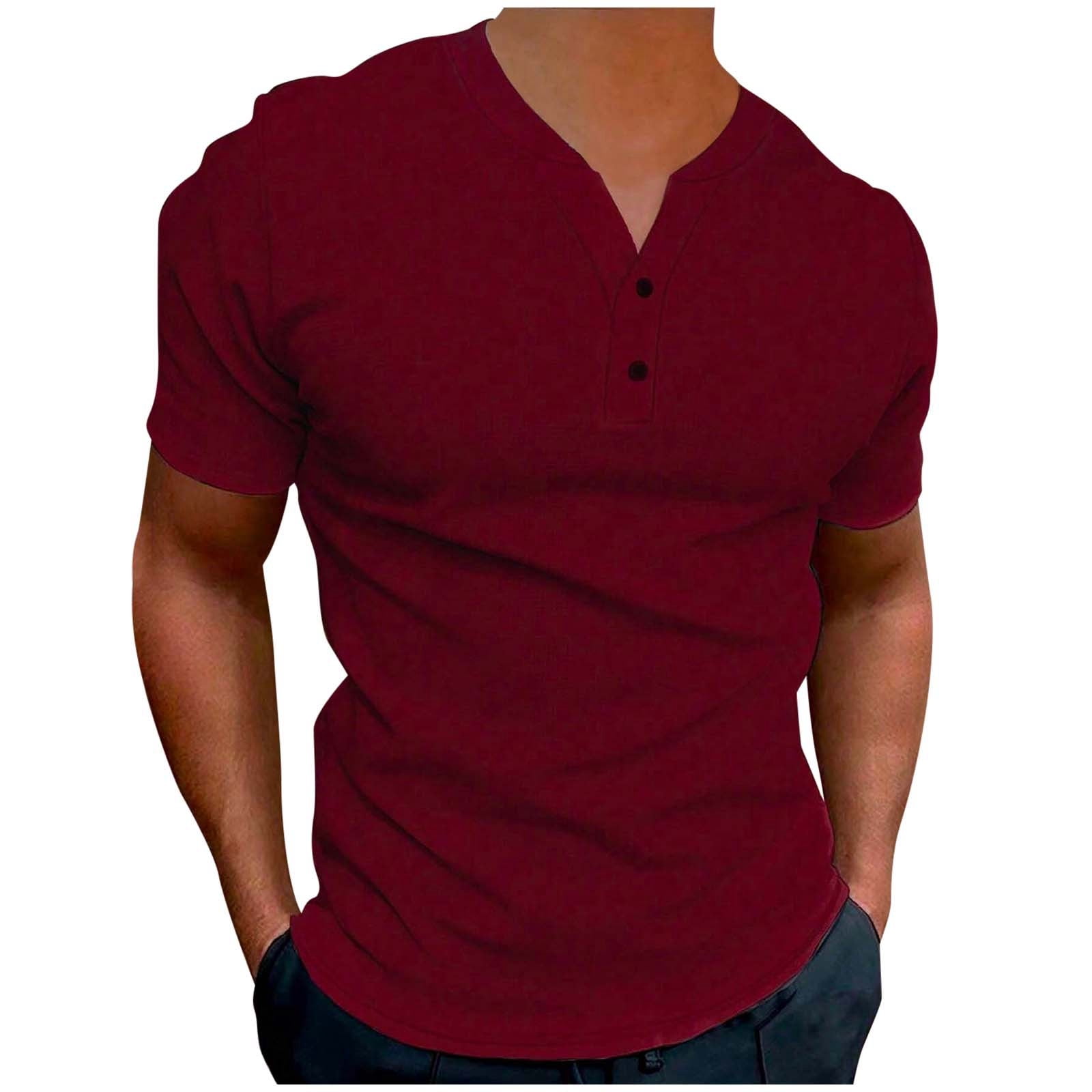 T Shirts for Man Summer Casual Sports Trend V Neck Short Sleeved Red ...