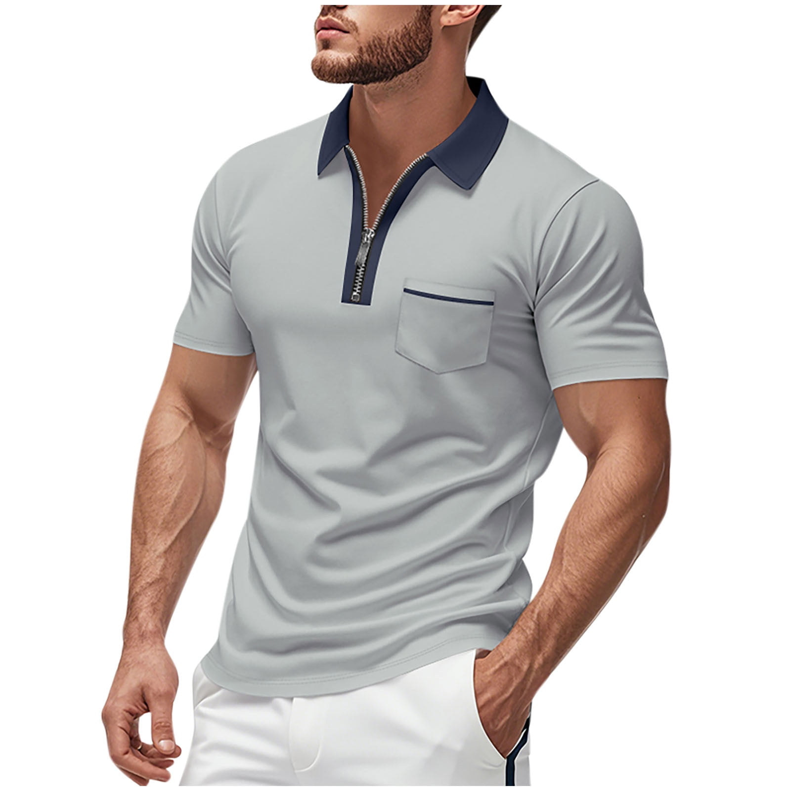 T Shirts for Men Clearance Short Sleeve Lapel Pocket Zipper Summertime ...