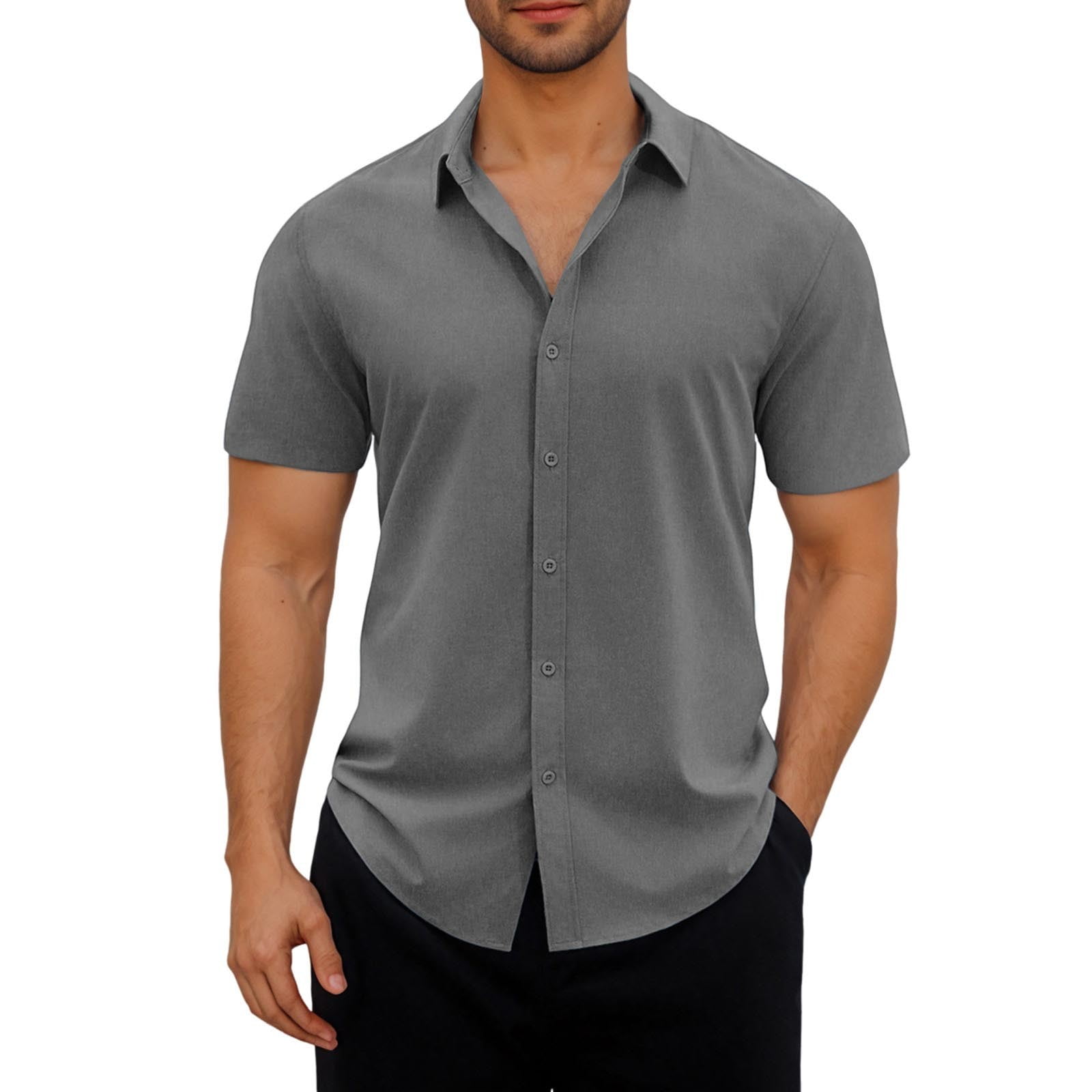 T Shirts for Men DYTTDG Men's Lapel Buttoned Short Sleeve Cardigan ...