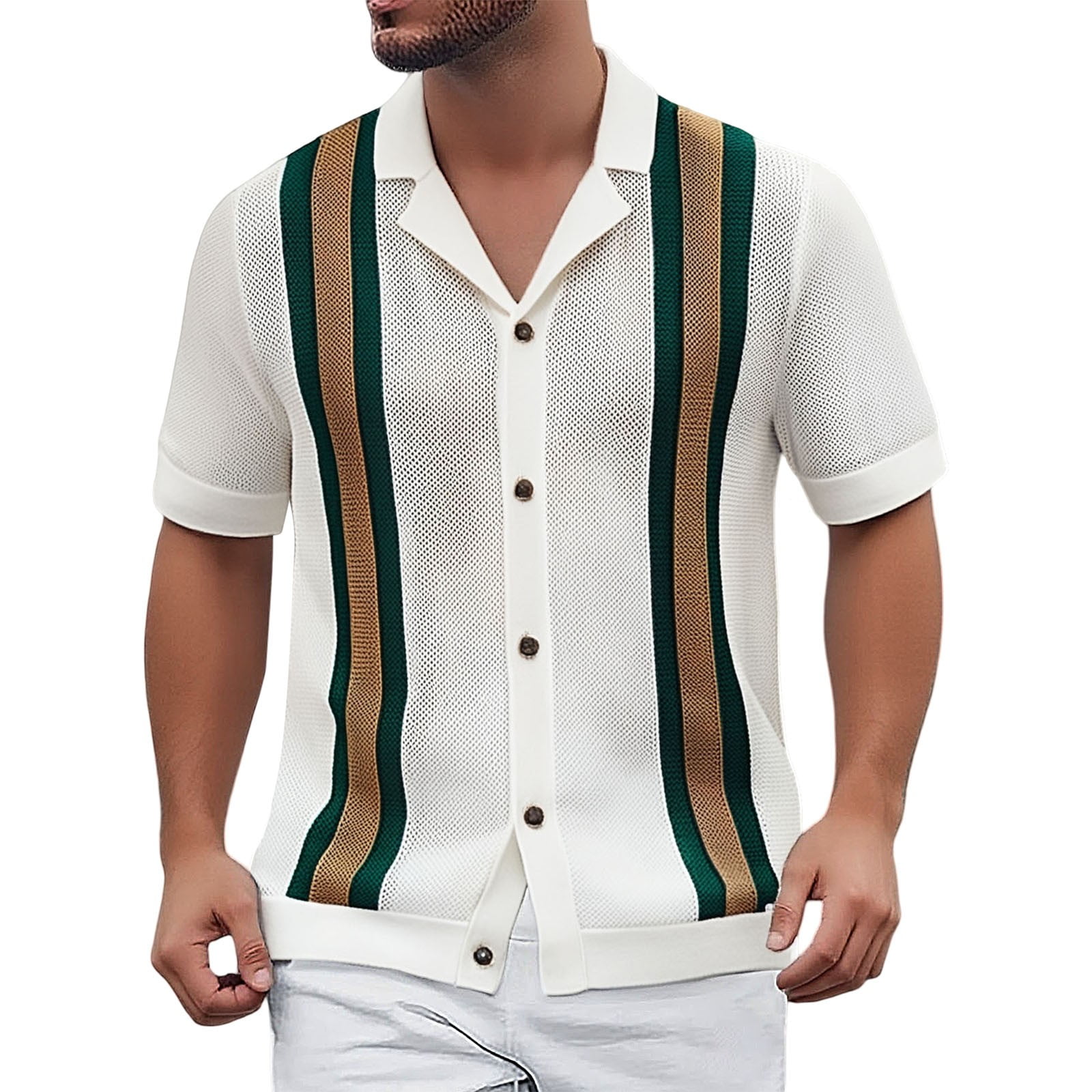 T Shirts for Men Summer Vacation Lapel Button Down Short Sleeve Polo ...