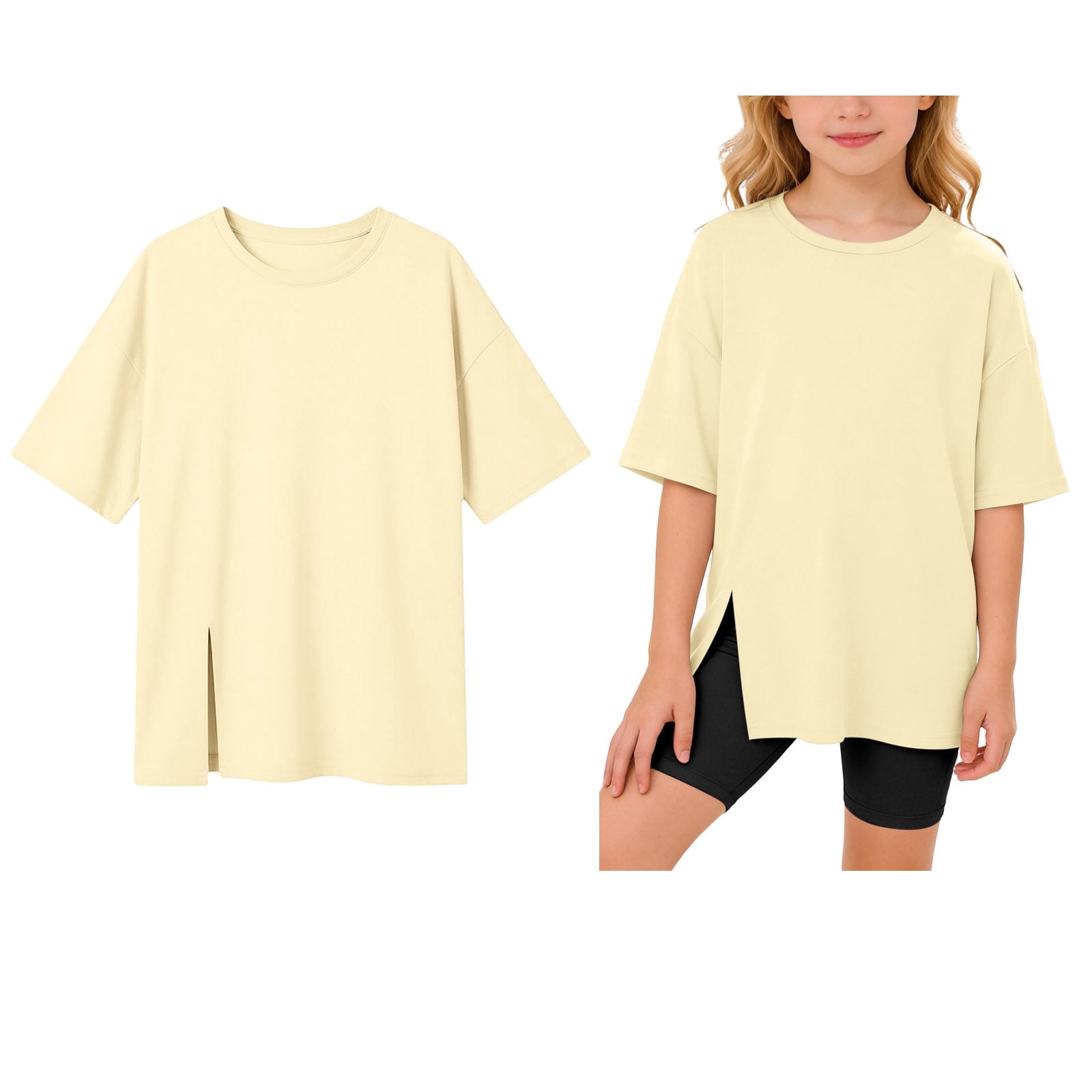 T Shirts for Tween Girls Short Sleeve Crew Neck Girls Beige Shirt Basic ...