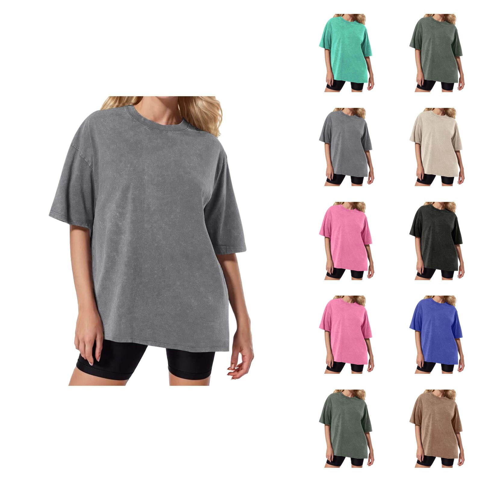 T Shirts for Women 2025 Washed Distressed Short Sleeve Crewneck Drop ...
