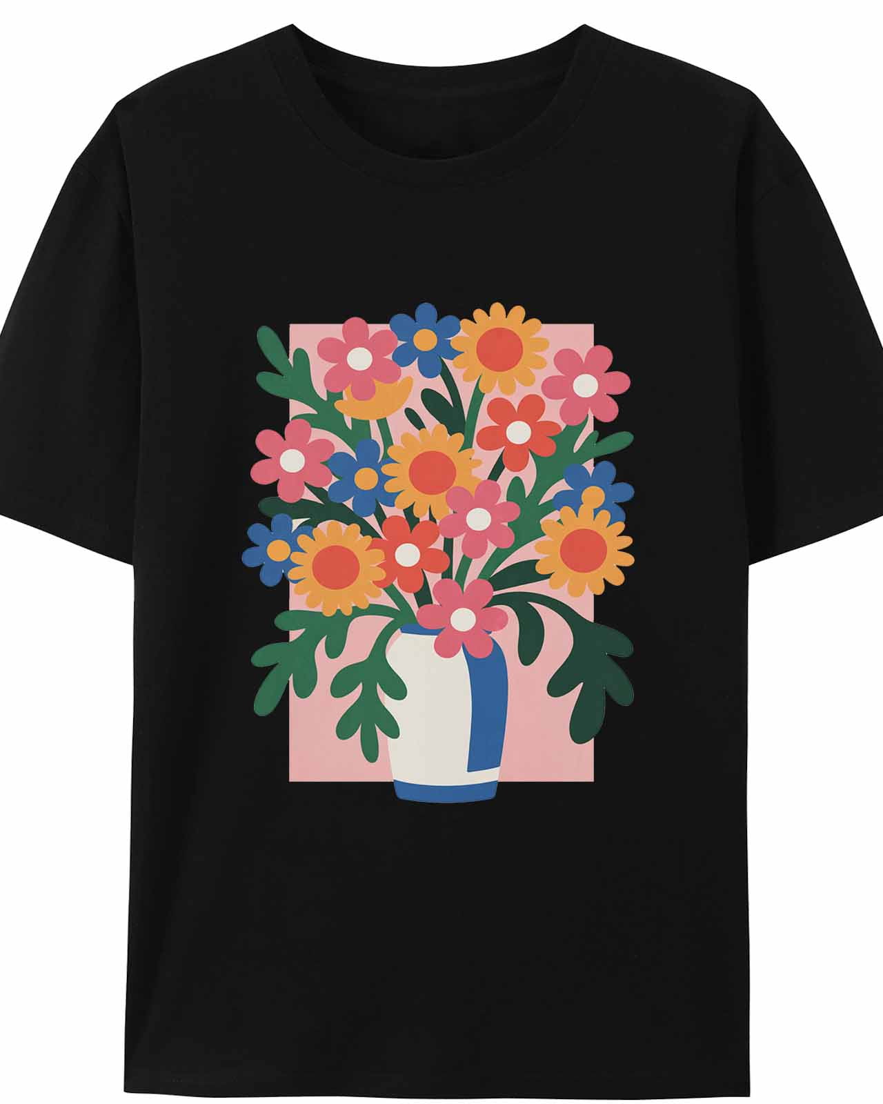 T-Shirts for Women, Abstract Flower Cotton Crew Neck Oversized T-Shirt ...