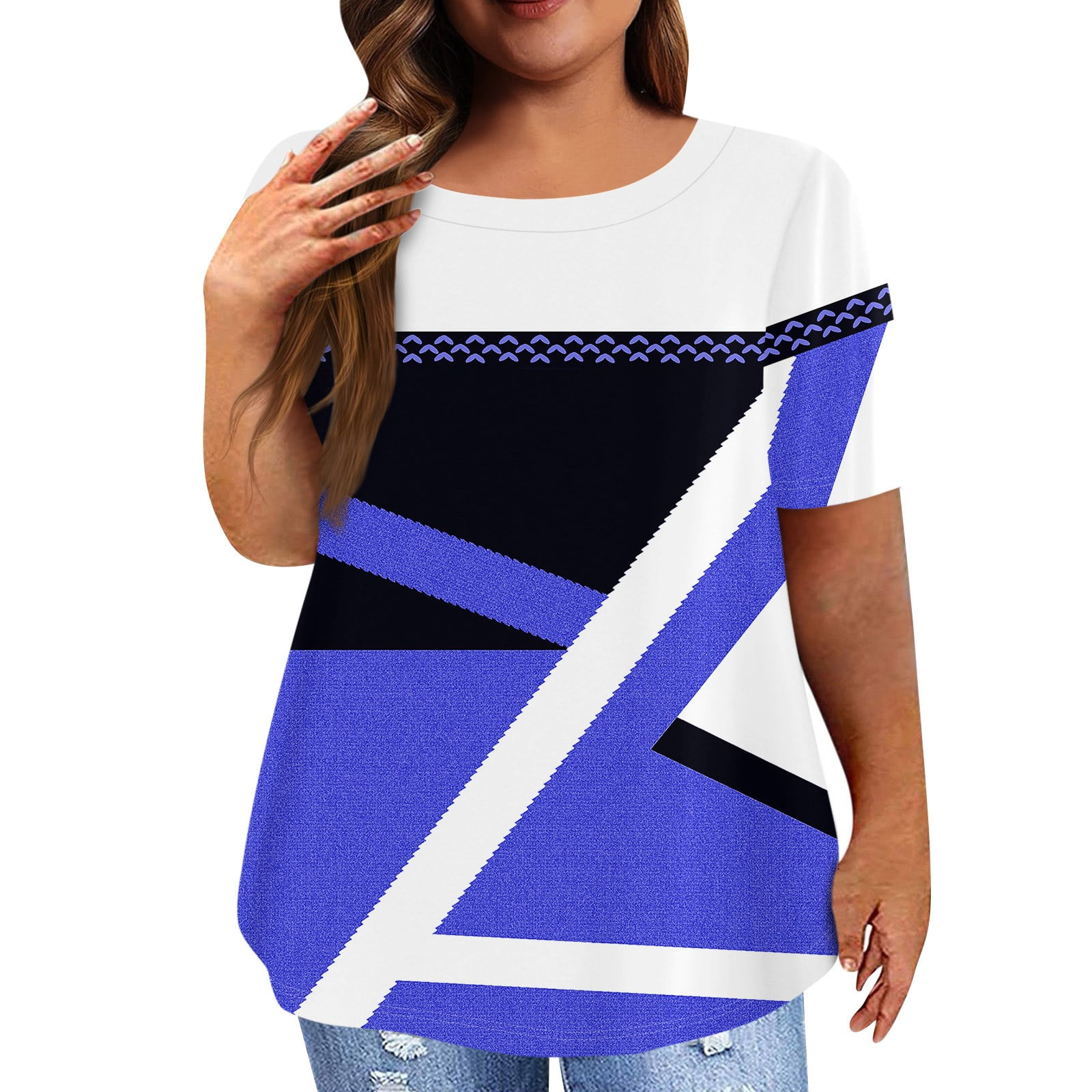 T Shirts for Women Casual Short Sleeve T-Shirt Crew Neck Color Block ...