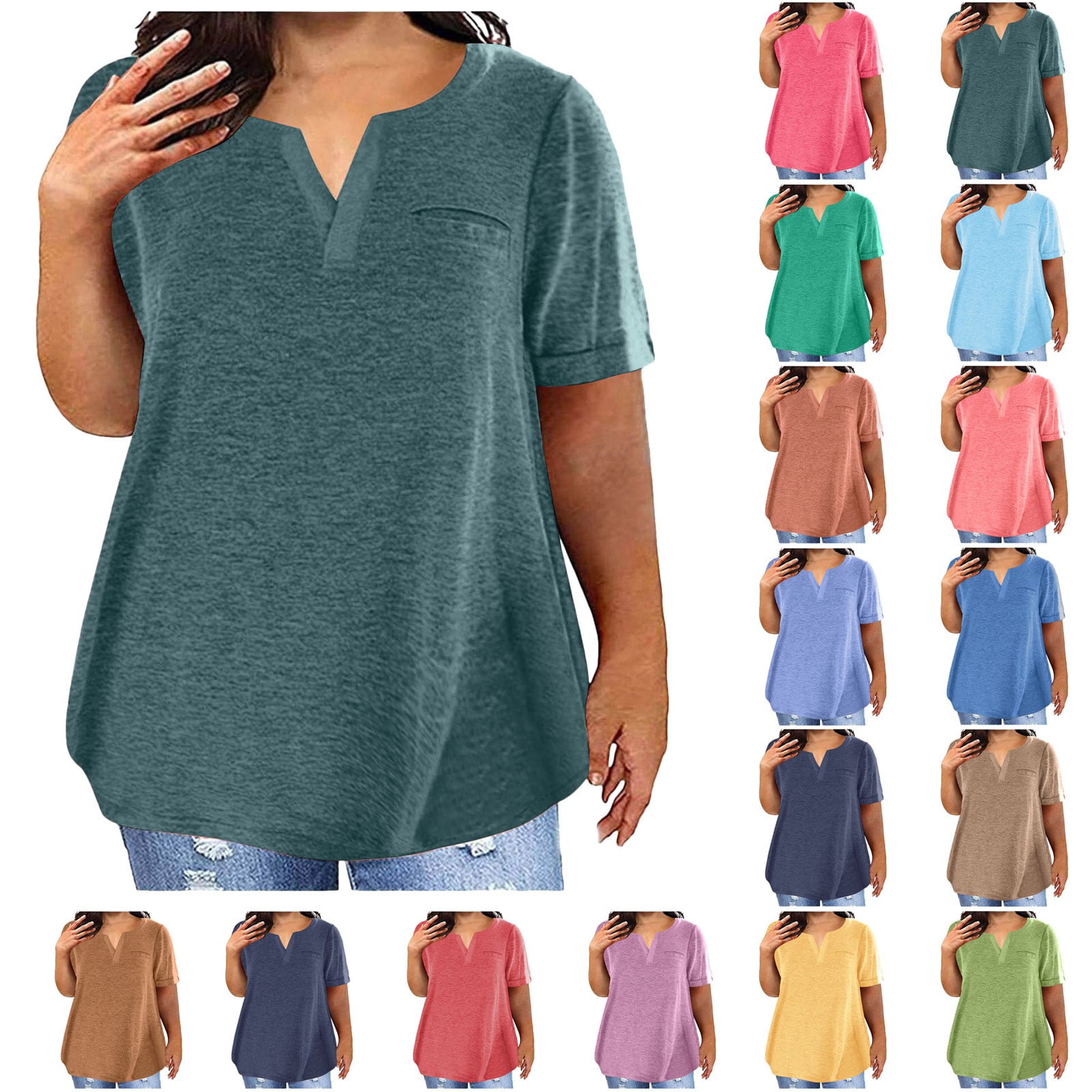 T Shirts for Women Color Block Gradient Print V Neck Tee Tops Short Sleeve Loose Shirt Brown Gym ...