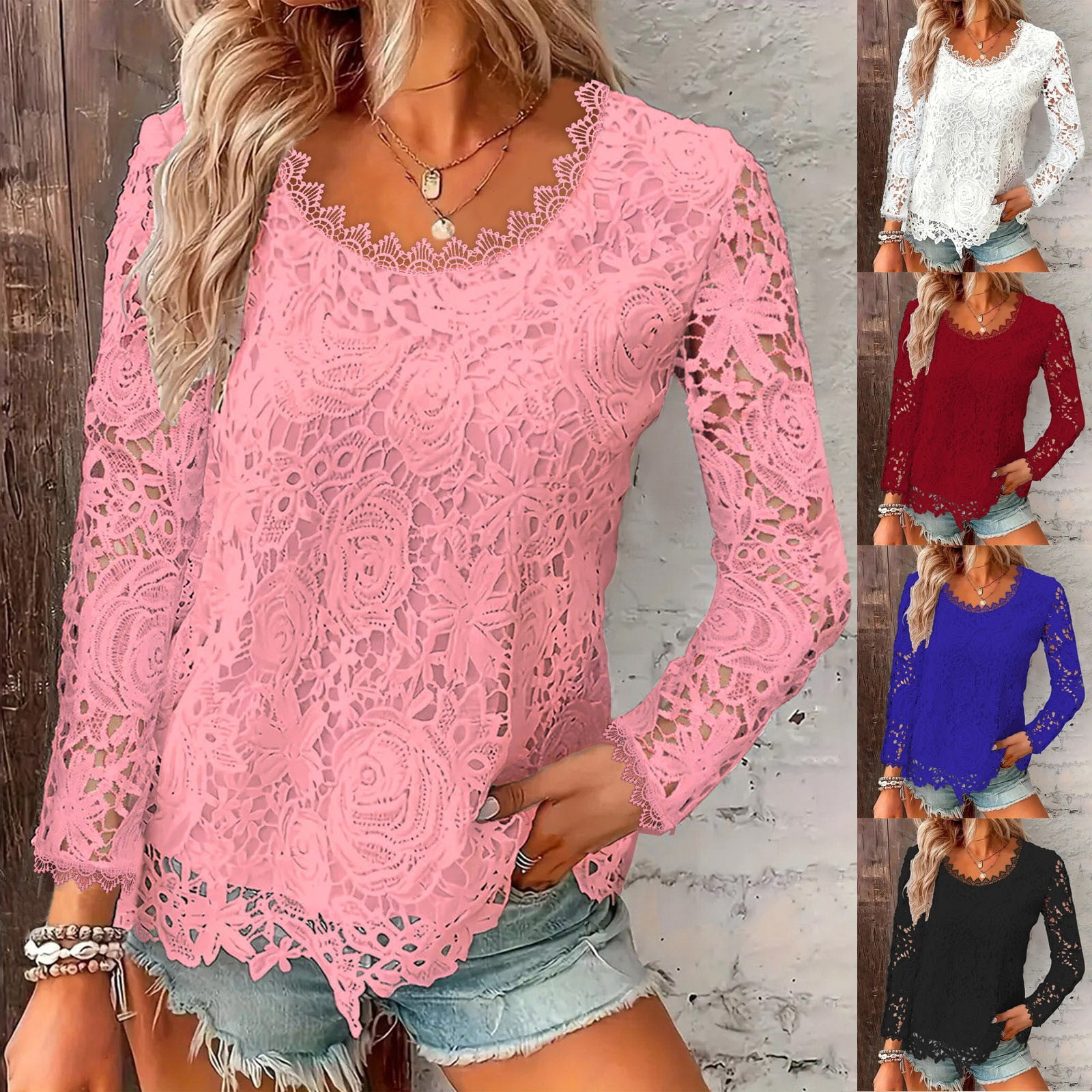 T Shirts for Women Solid Backless Sexy Crop Tee Tops Lace Long Sleeve ...