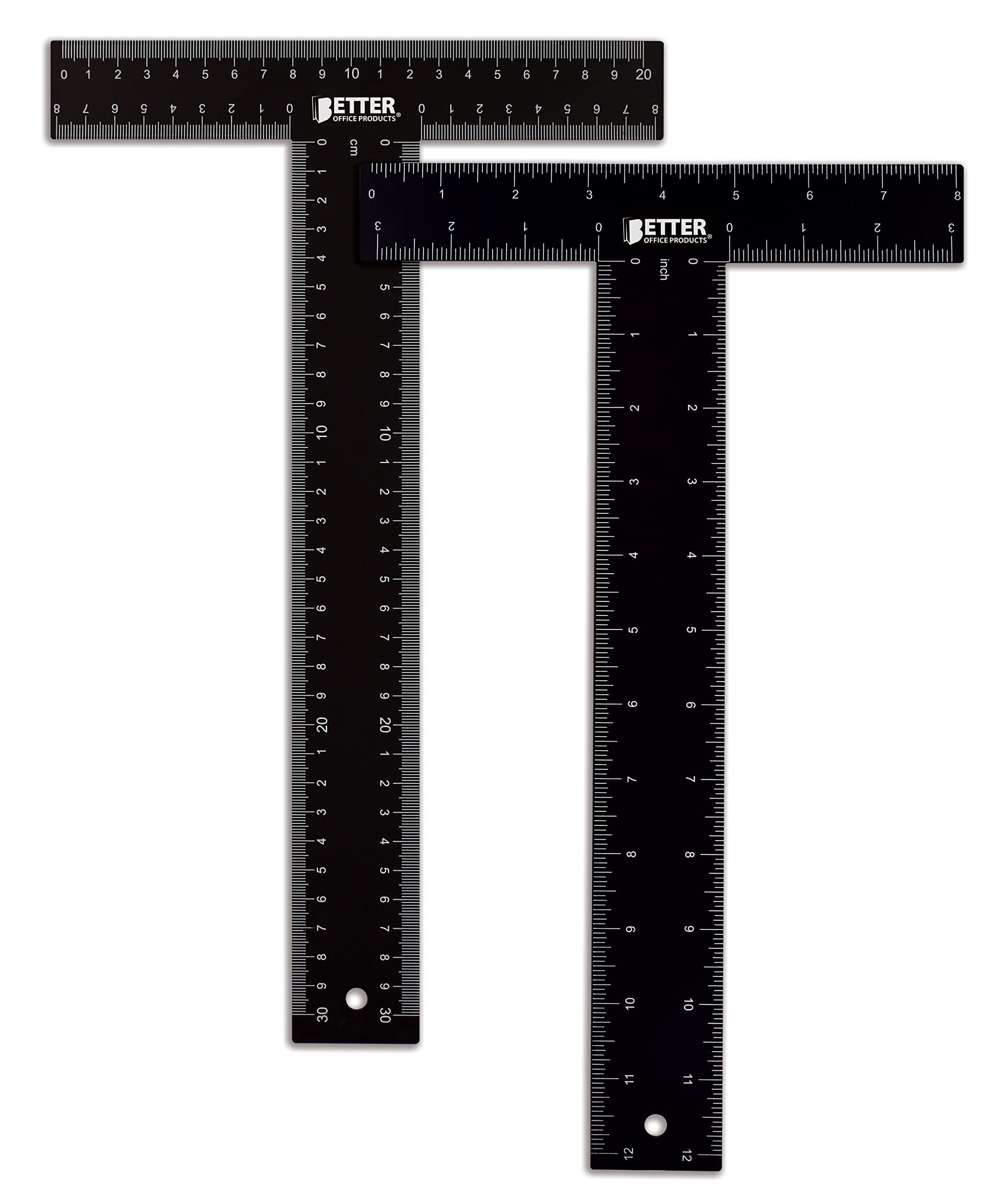 T Square (2 Pack) T Ruler, 12 inch Metal Carbon Steel Ruler, Double ...