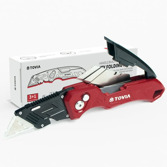 T TOVIA Heavy Duty Folding Utility Knife Quick Change Box Cutter, 3 ...