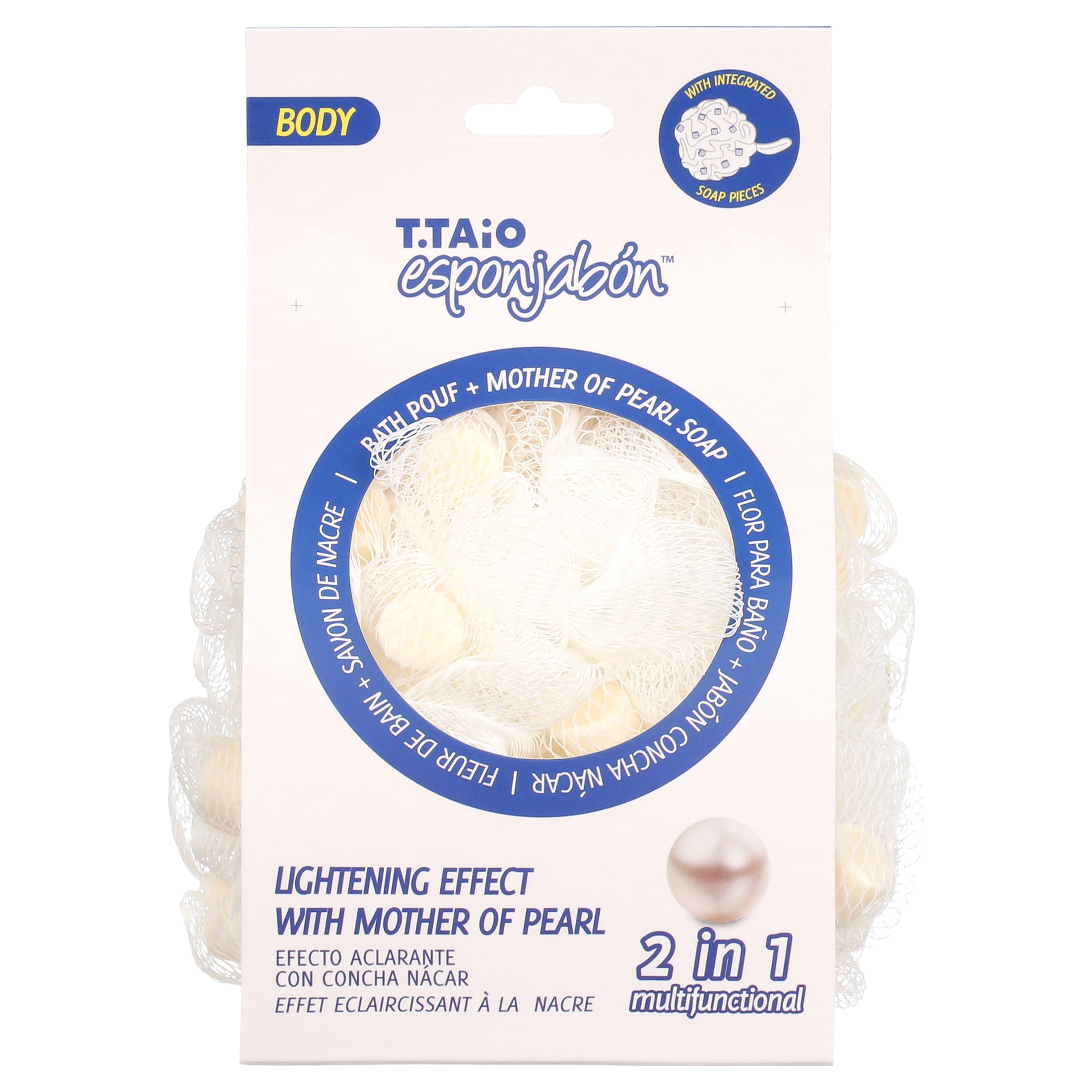 T.Taio Esponjabon Mother of Pearl Shower Bath Pouf Soap Sponge, 1 White ...