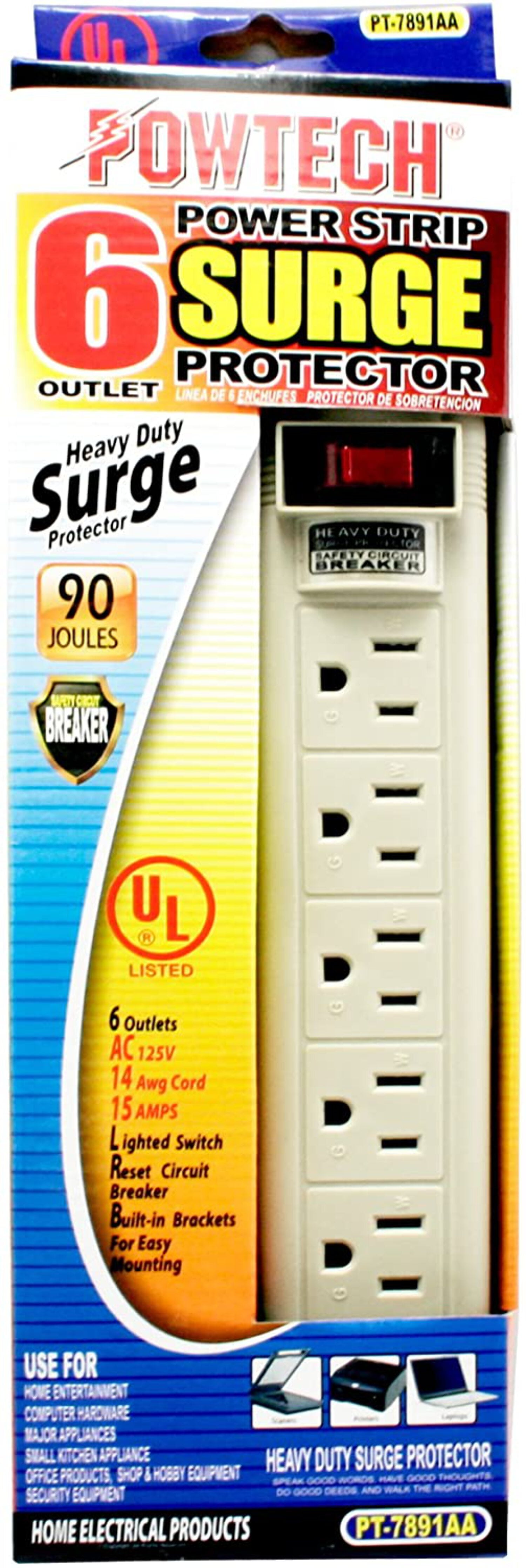 T-Type Connectors 6 Outlet Surge Protector Power Strip Safety Circuit ...