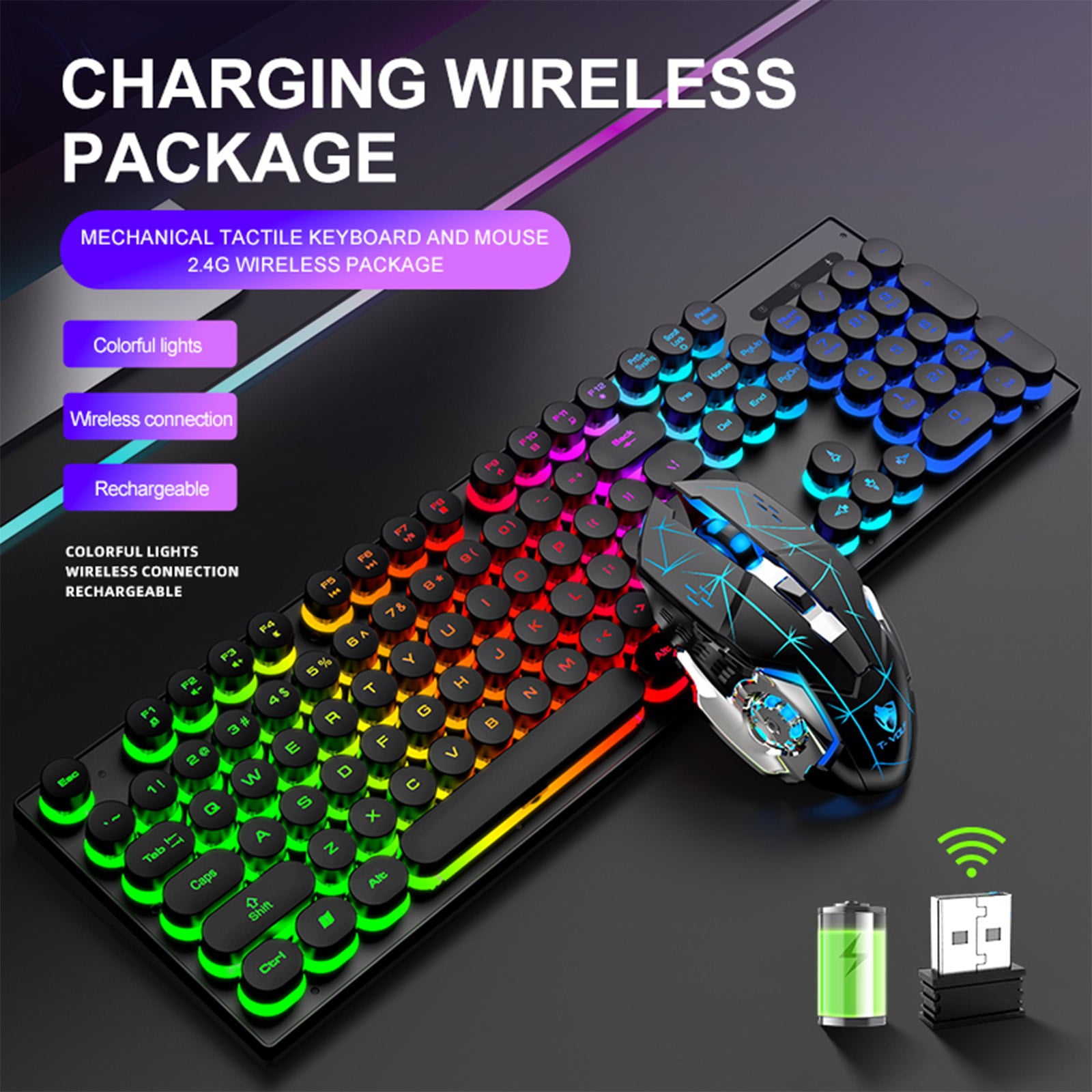 T-VOLF TF380 Charging Wireless Keyboard And Mouse 2.4G Game Mouse Set ...