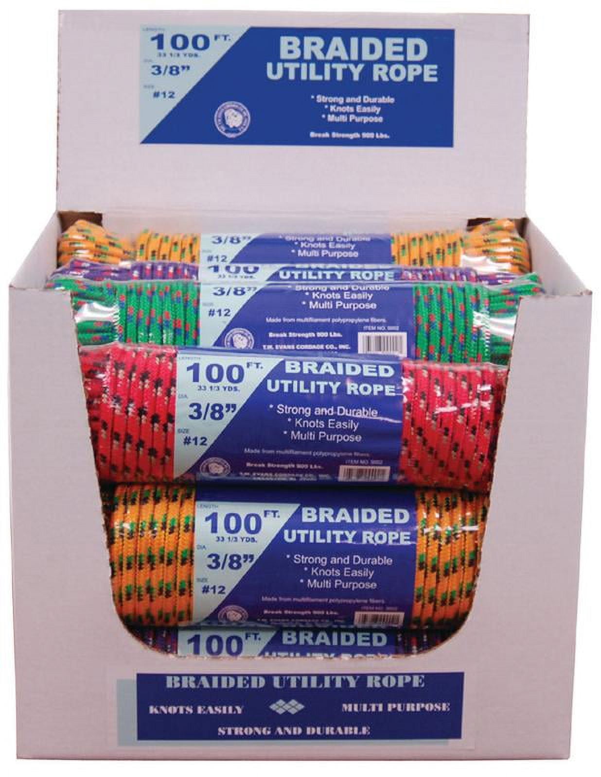 T.W. Evans Cordage 99022 Utility Rope Display, 100 ft L, 3/8 in Dia ...