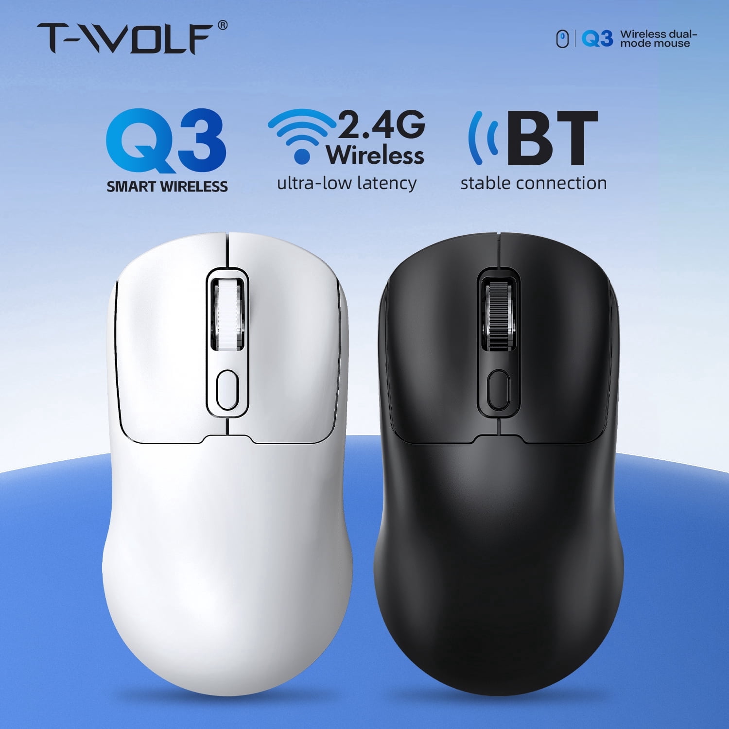 T-WOLF Q3 Wireless Mouse White, Lightweight Aesthetic Dual Mode 2.4G ...