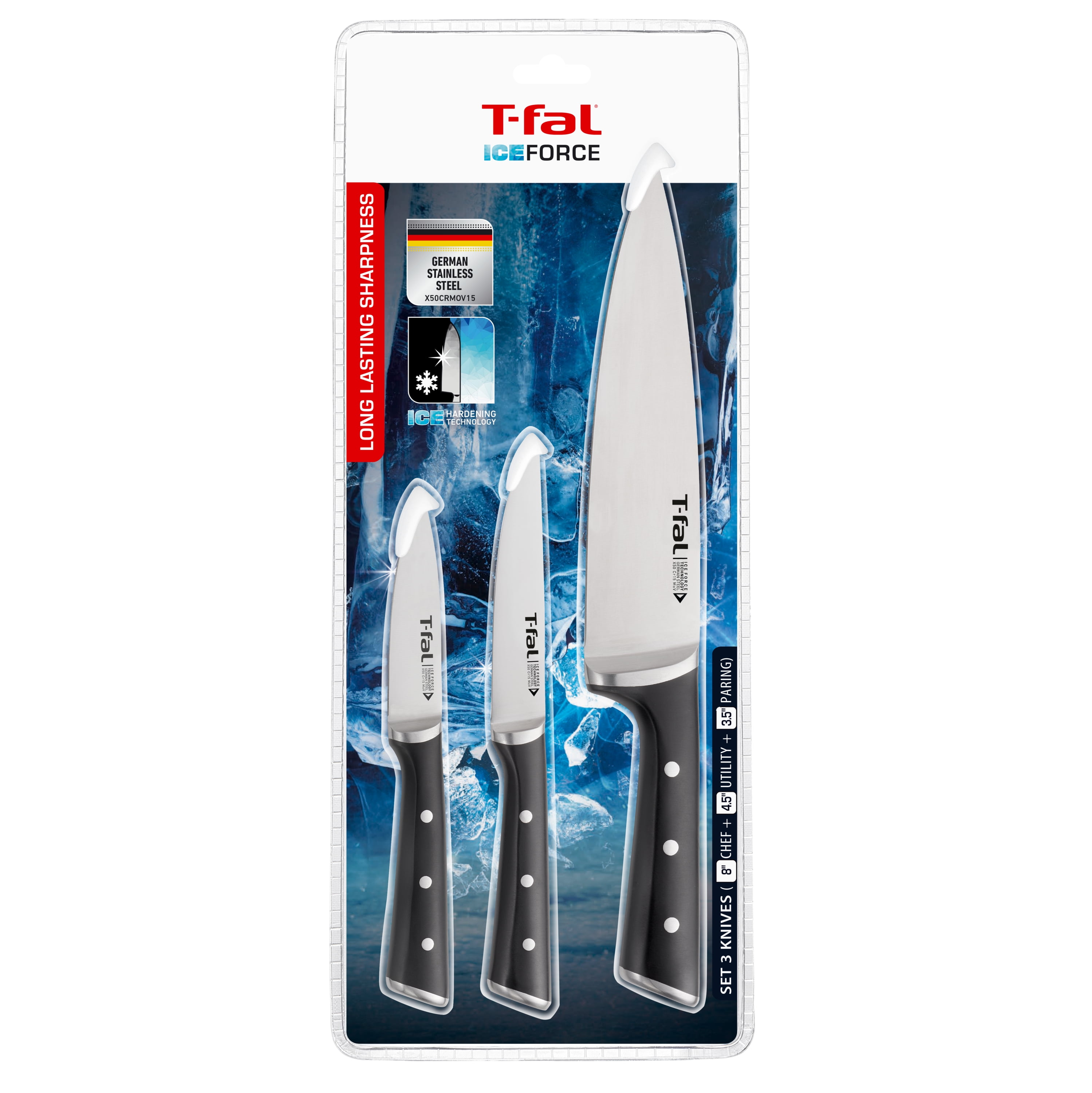 T-fal Ice Force, 3 Knives Set, 8 Inch chef knife, 5 Inch utility knife ...