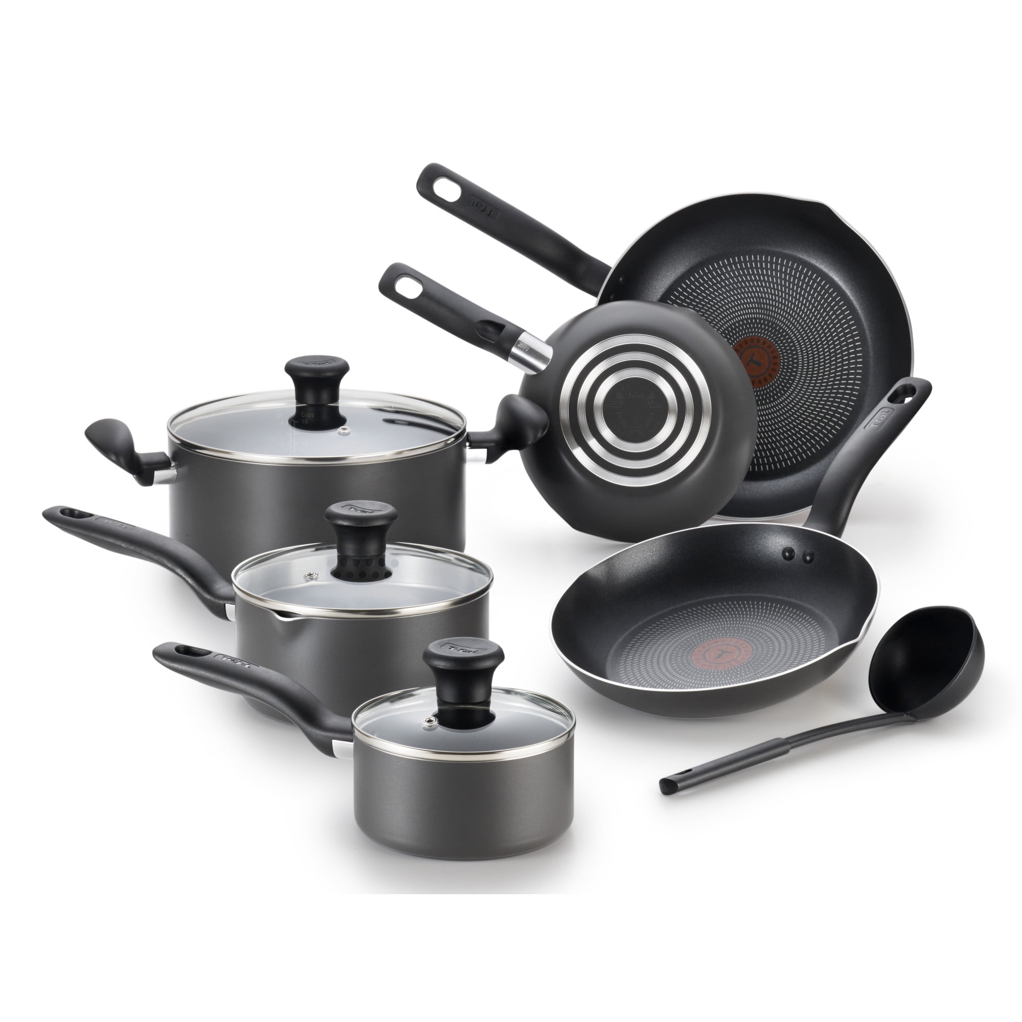 T-fal Initiatives, 10 Piece Non-Stick Cookware Set, Black - Walmart.com