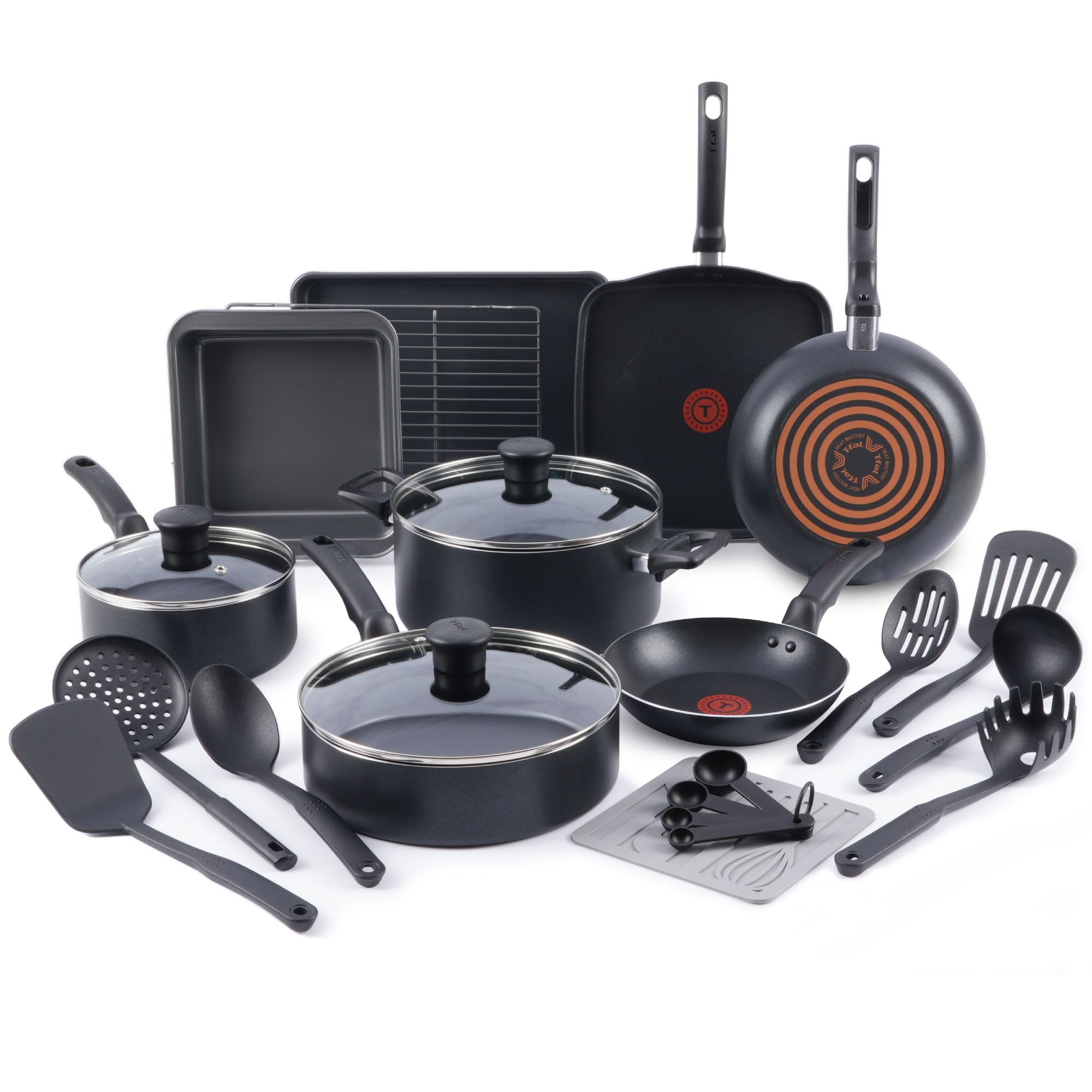 T-fal Kitchen Solutions 21 Piece Nonstick Aluminum Cookware Set, Black ...