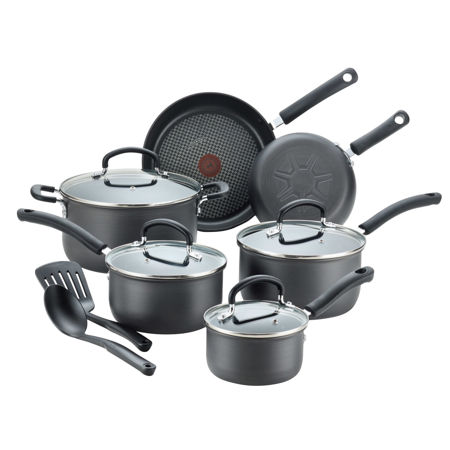 Rachael Ray Hard-Anodized Nonstick 14-Piece Cookware Set, Grey with Red ...