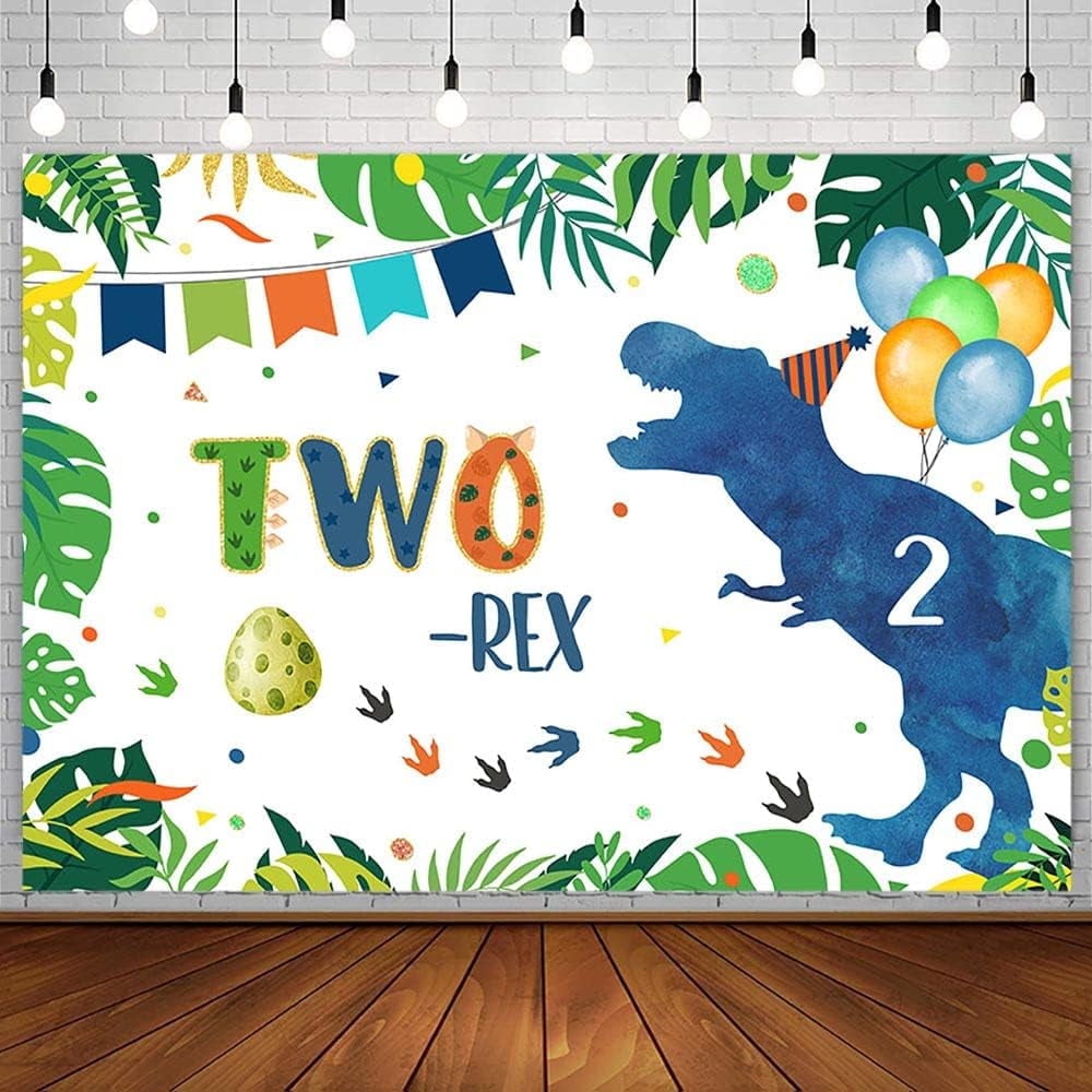 T-rex 2nd Birthday Backdrop for Boy Two Rex Birthday Party Decorations ...
