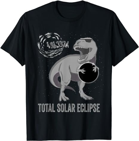 T-rex with sunglasses 4/08/2024 Total Solar Eclipse 2024 T-Shirt ...