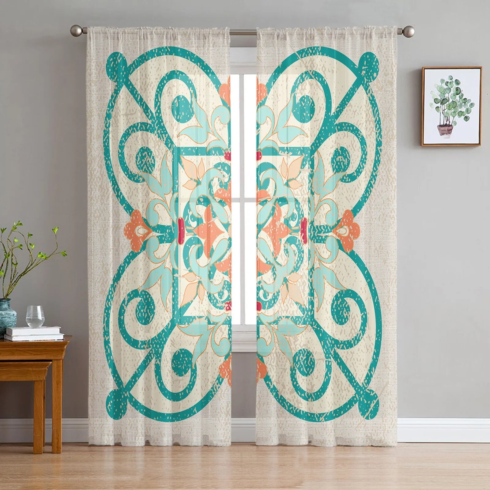 Türkiye Persia Vintage Pattern Pattern Geometry Tulle Drapes for Living ...