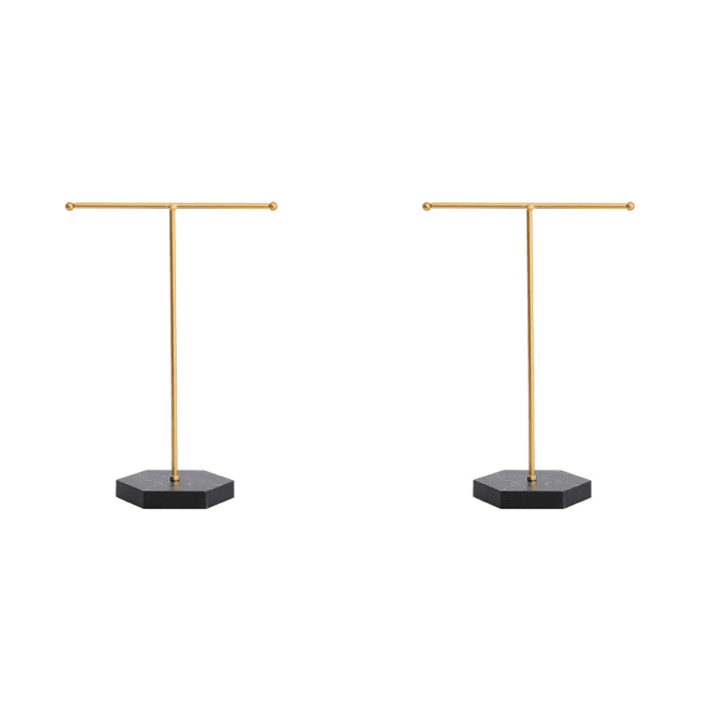 T-shaped Jewelry Shelf with Marble Base Minimalist Display Tower Metal ...