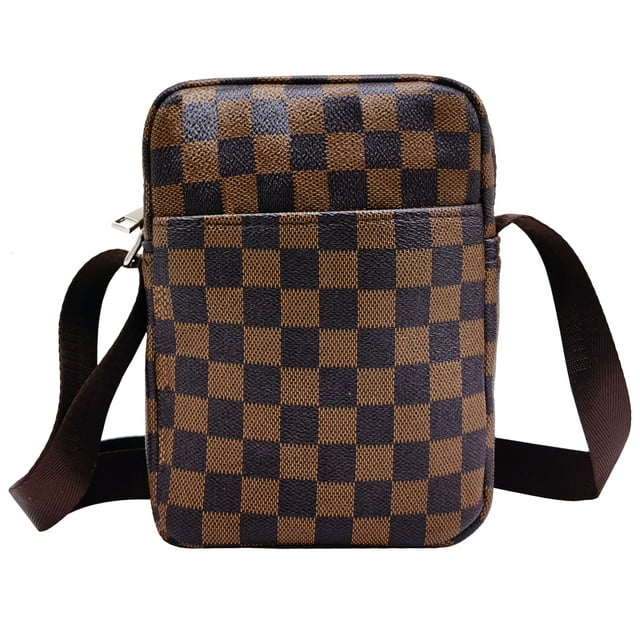 T.sheep Checkered Vegan Leather Bag, Brown, Crossbody Messenger for Men ...