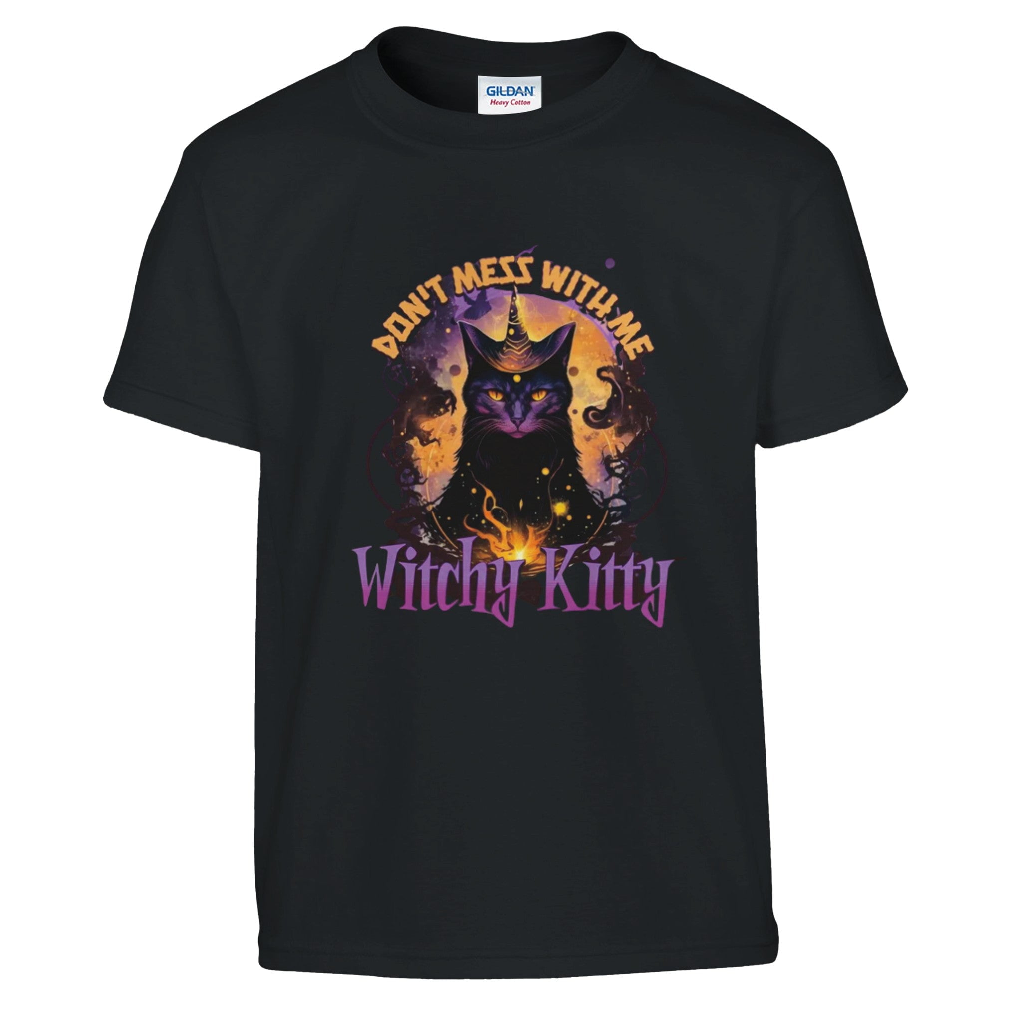 T-shirt Witchy Kitty Classic Kids Crewneck | Gildan® 5000B Black - Walmart.com