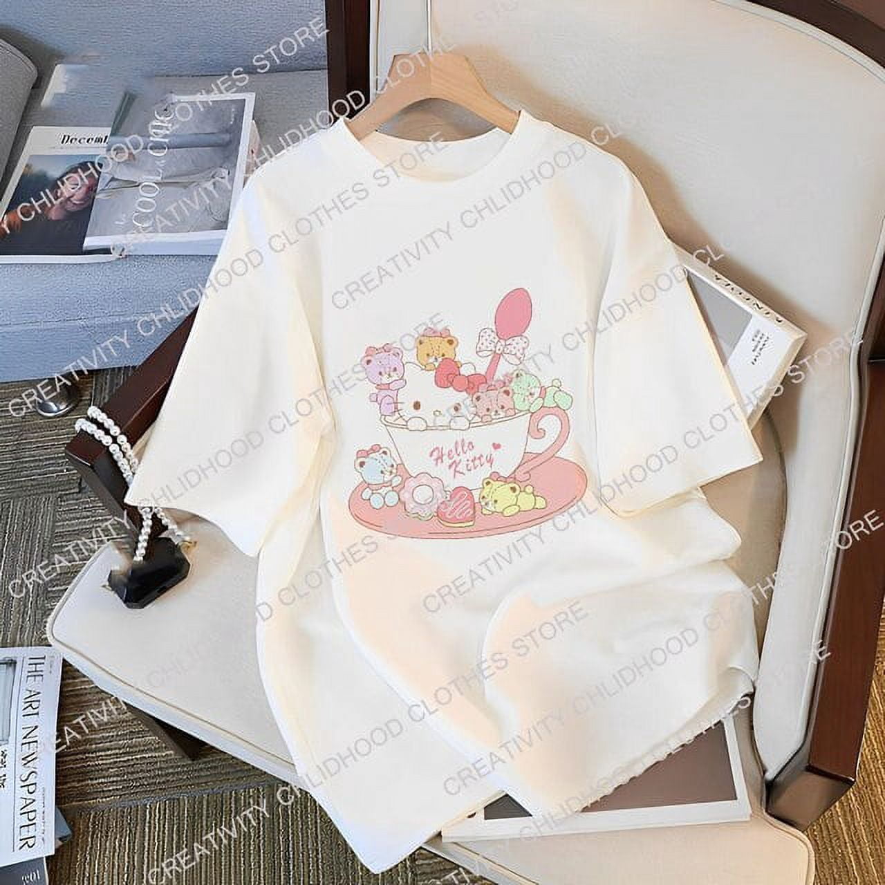 T-shirts Women‘s Cotton Hello Kitty Y2K Tee Shirts Anime Kawaii Sanrio ...