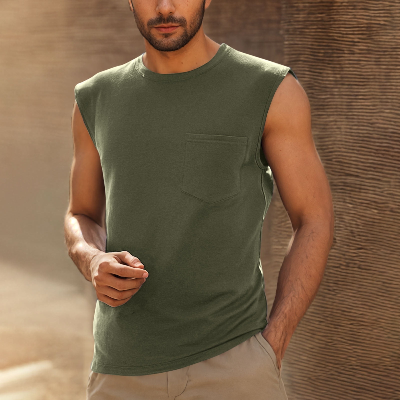 T-shirts for Men Plus Size under $5 Sleeveless V-Neck Pocket Casual ...