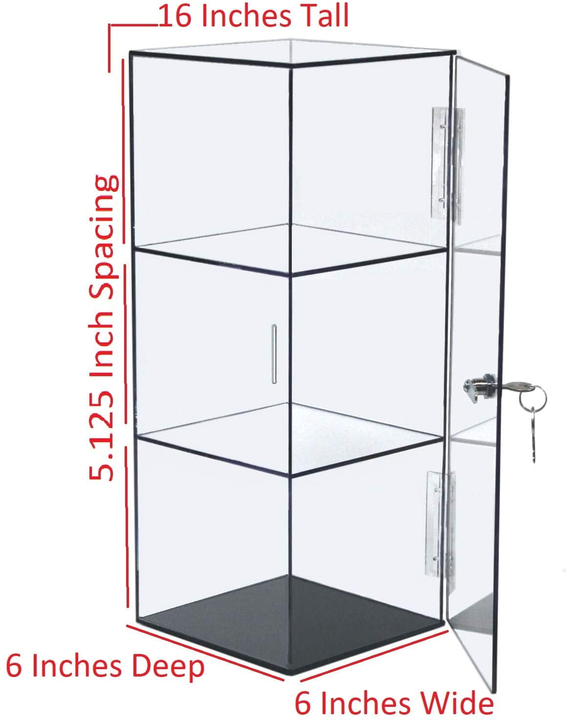 T'z Tagz Clear Acrylic Display Case 3 Shelf Locking Showcase Countertop ...
