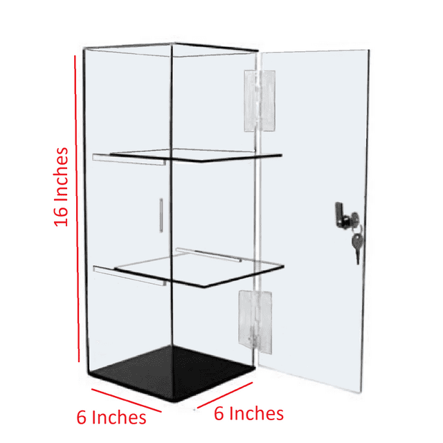 T'z Tagz Clear Acrylic Display Case Removable 2 Shelf Locking Showcase ...