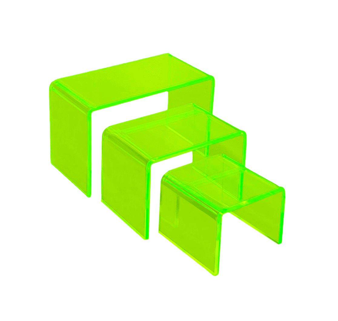 T'z Tagz New 2 Inch Deep 3 Piece Neon Green Acrylic Riser Display Stand ...
