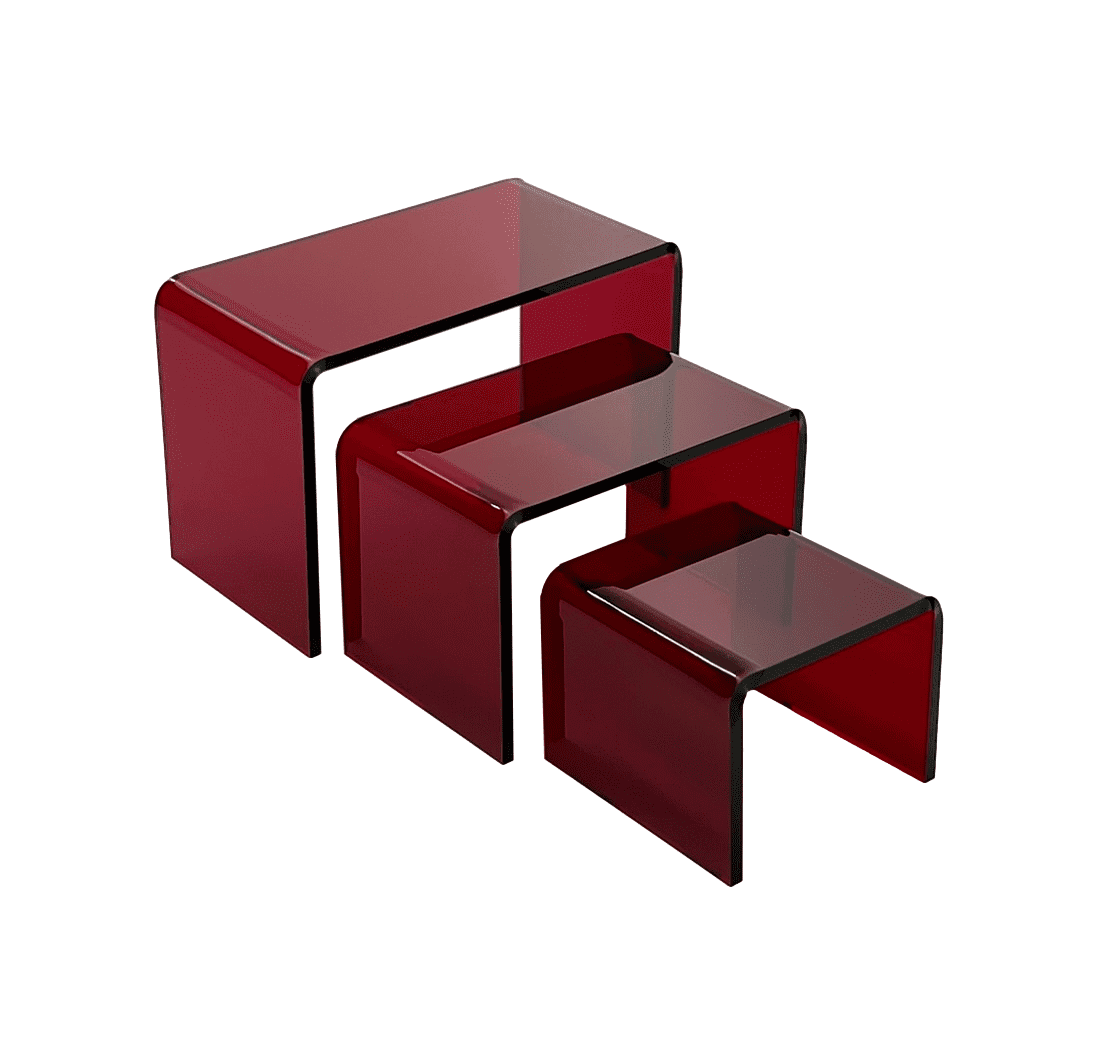 T'z Tagz New 3 Piece Dark Red Acrylic Showcase Riser Display Stand Set ...