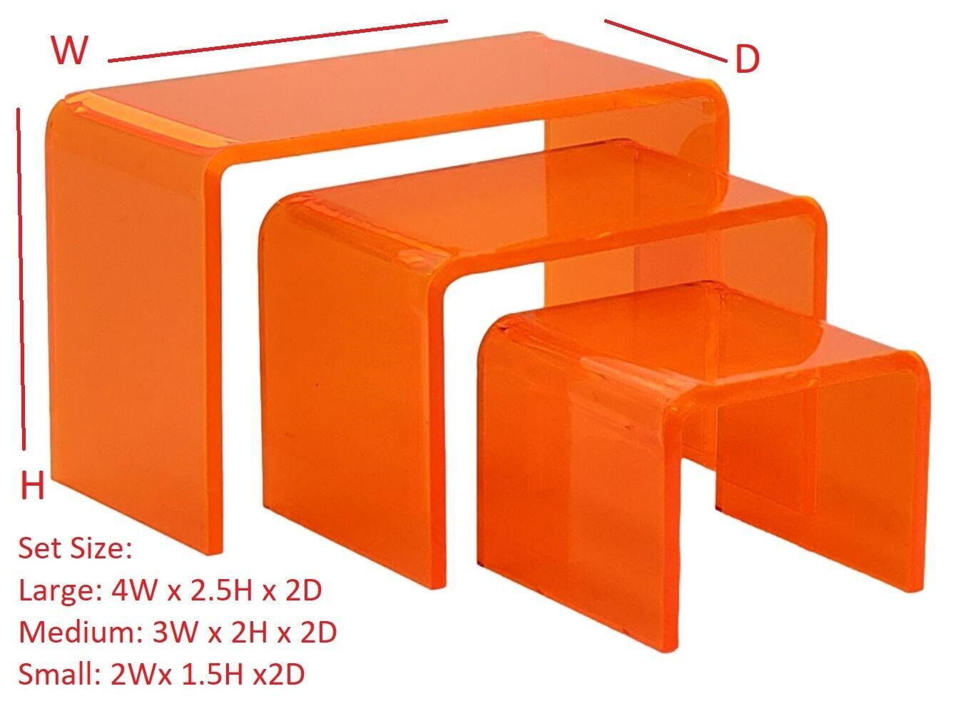 T'z Tagz New 3 Piece Neon Orange Acrylic Showcase Riser Display Stand ...