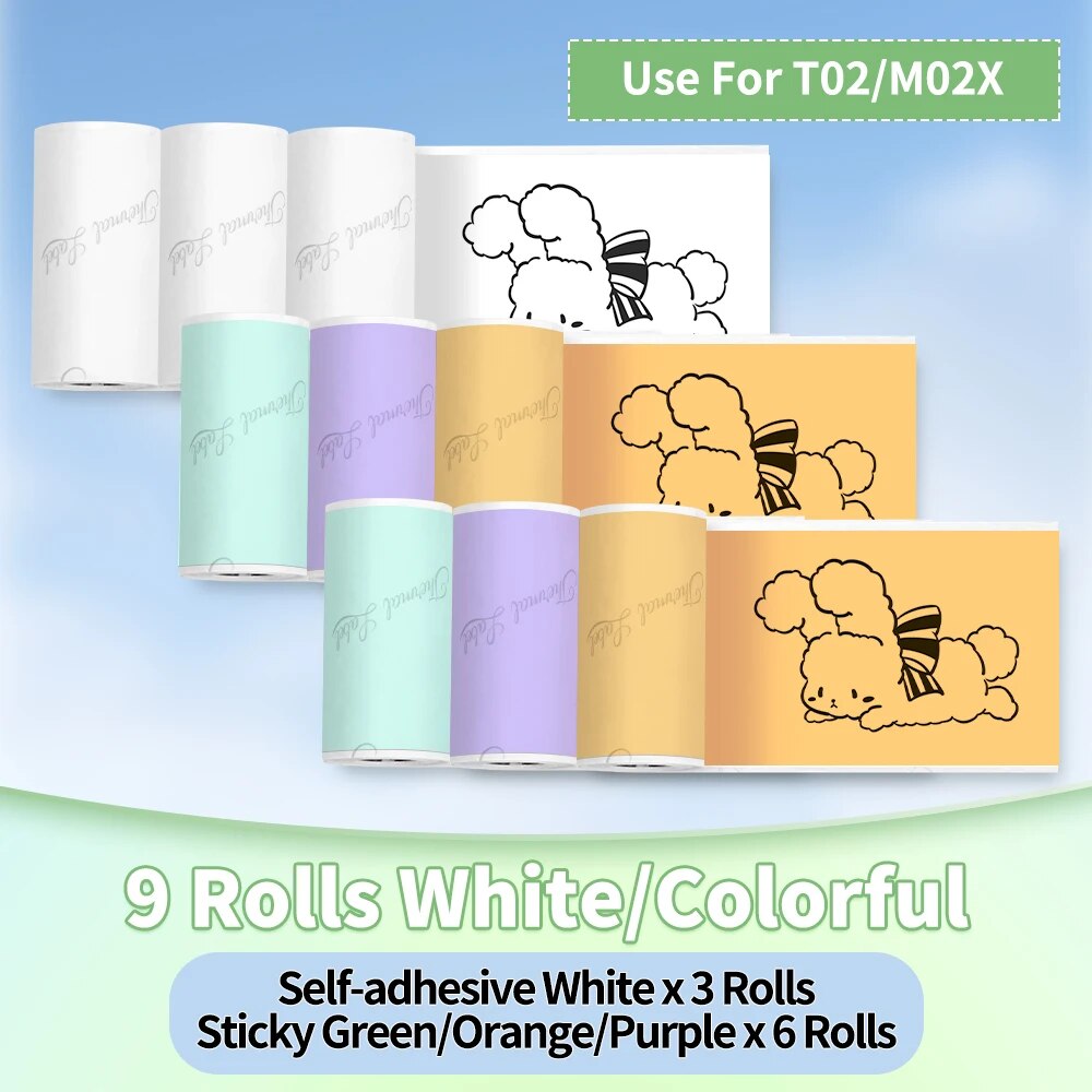 T02/M02X Colorful Thermal Sticker Paper Roll Self-adhesive Black ...