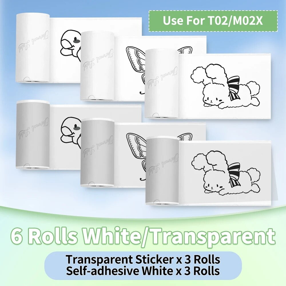 T02/M02X Colorful Thermal Sticker Paper Roll Self-adhesive Black ...