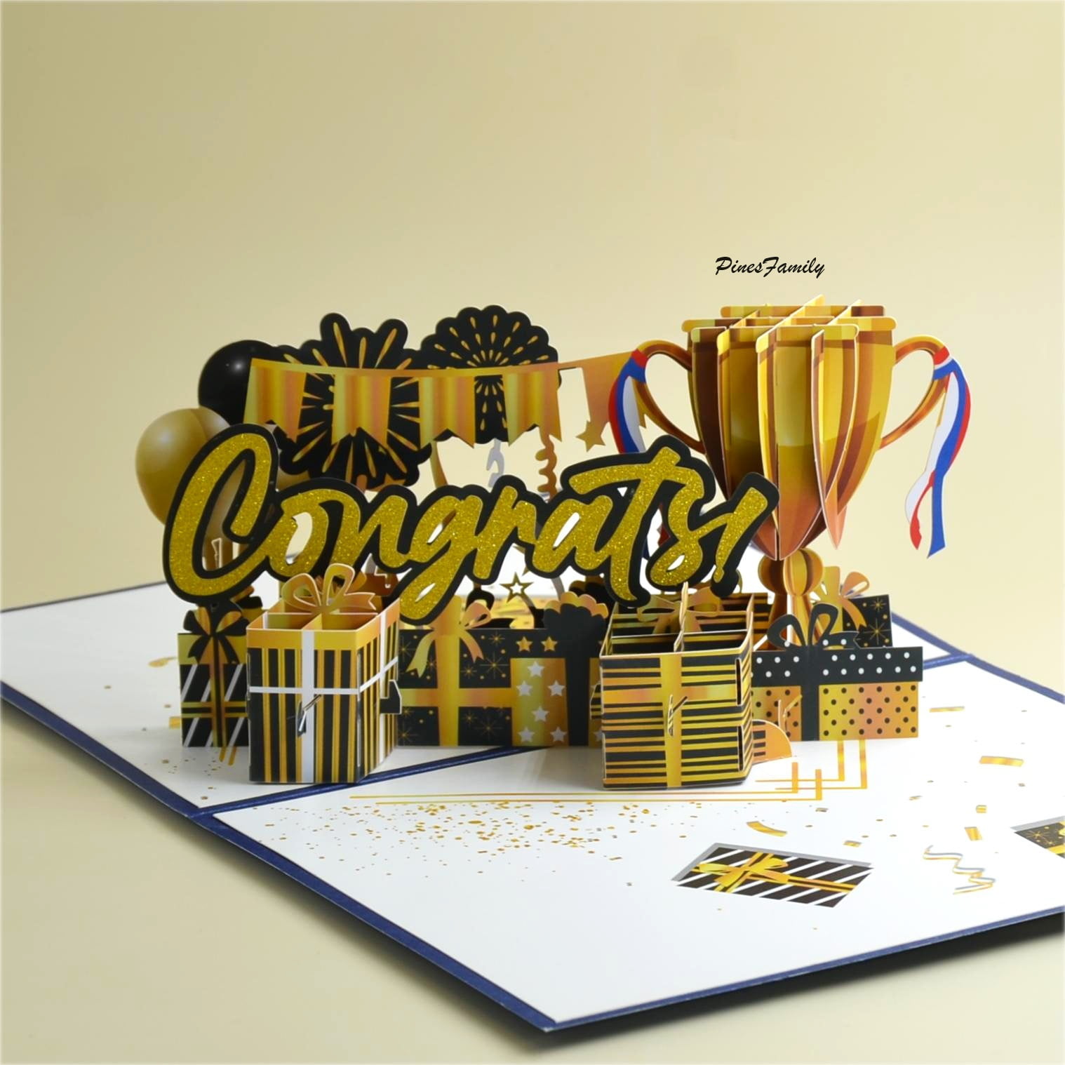 T08-3D Pop Up Greeting Card for Big Congratulations with Trophies, For ...