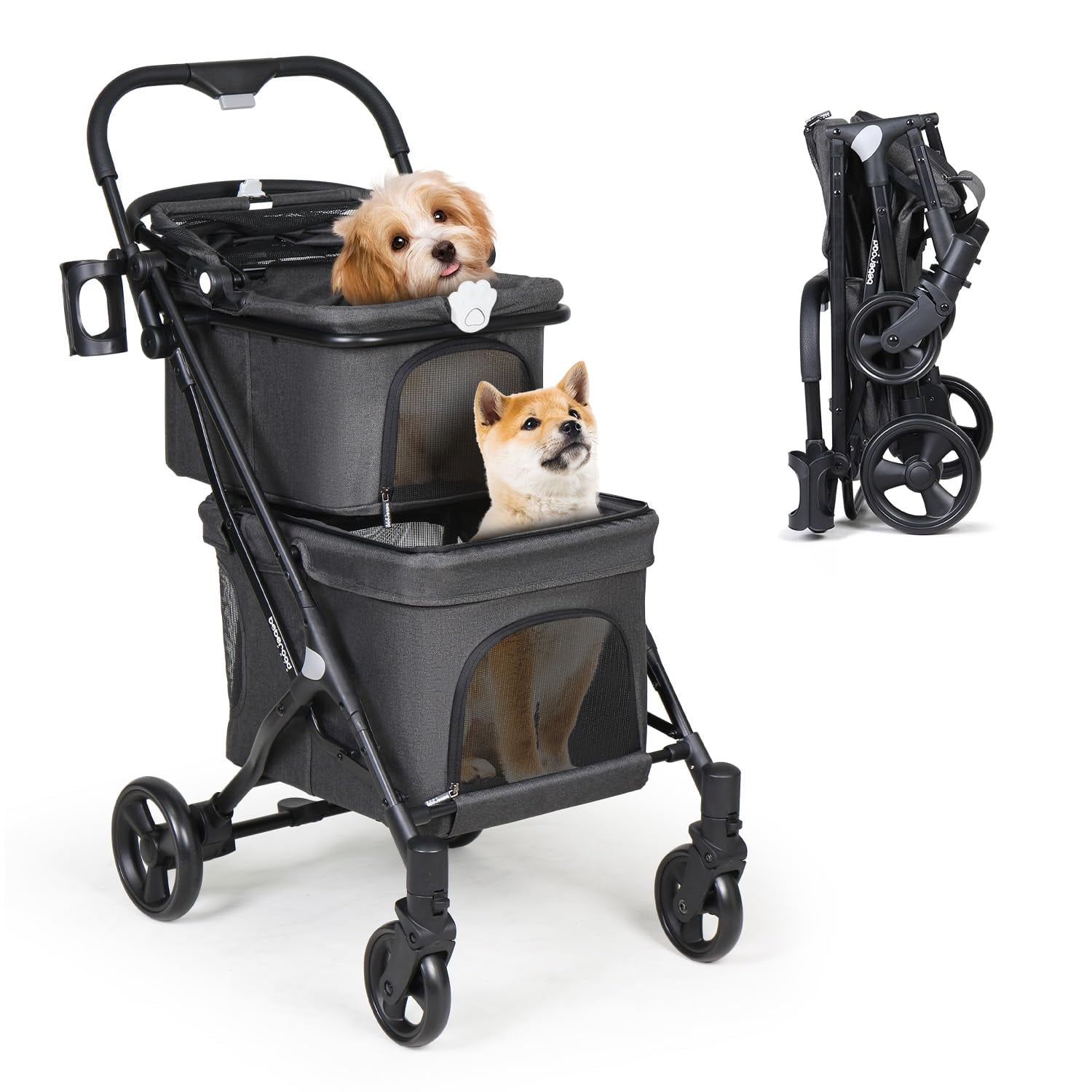 T1 Double Pet Stroller for 2 Small Dogs or Cats Lightweight Foldable ...