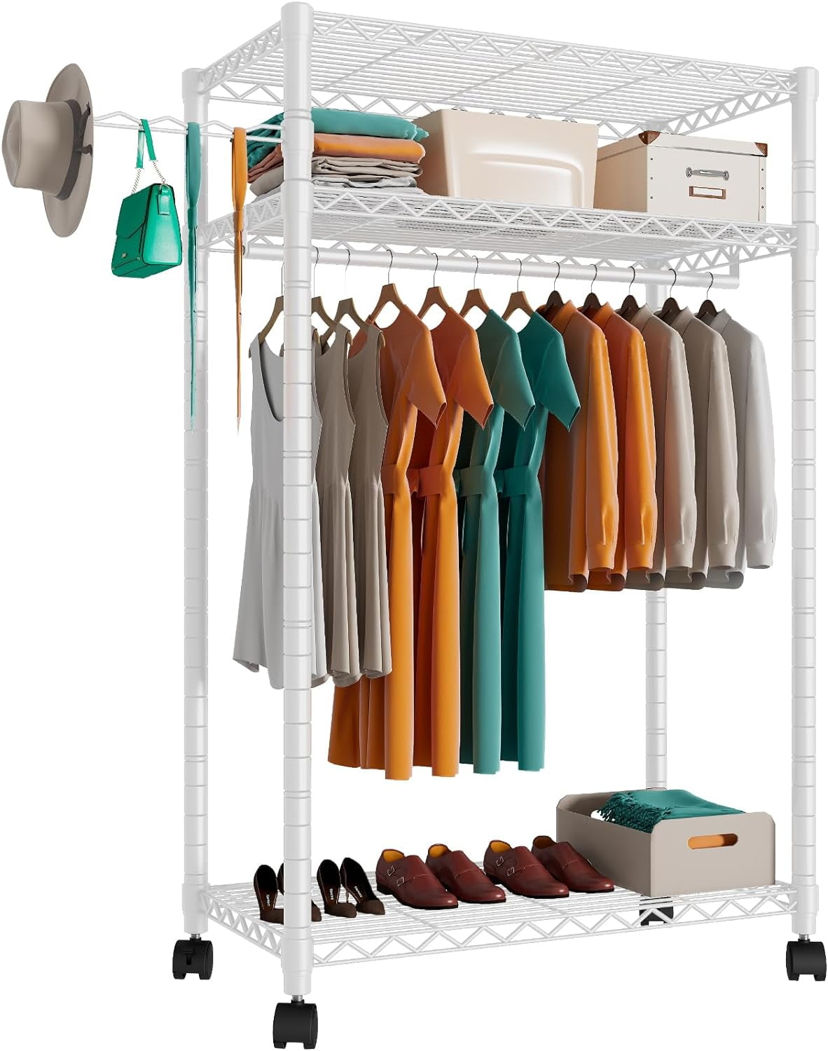 T1 Heavy Duty Rolling Garment Rack 3 Tiers Adjustable Wire Shelving ...