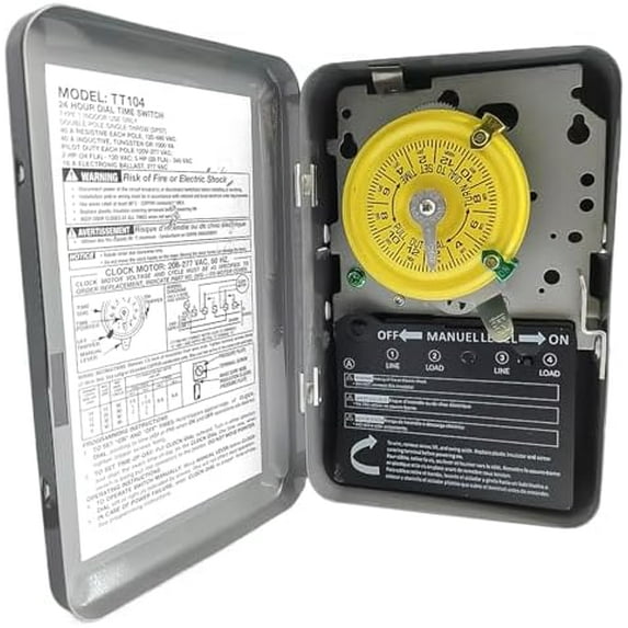 T104 24-Hour Mechanical Timer Switch - 208-277 VAC 5HP 40A DPST Heavy ...