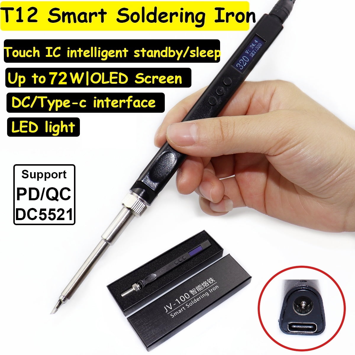 T12 OLED Smart Electric Soldering Iron Kit PD 65W Repair Tool Adjustable Temperature Portable ...