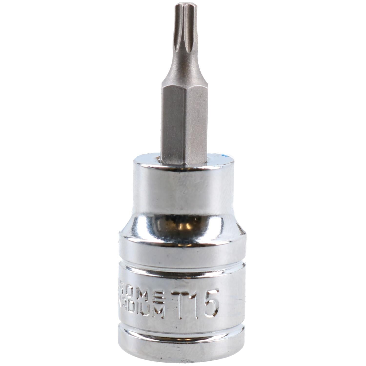 T15 Male Torx Bit Star Socket 3/8" Drive Standard Internal Chrome ...
