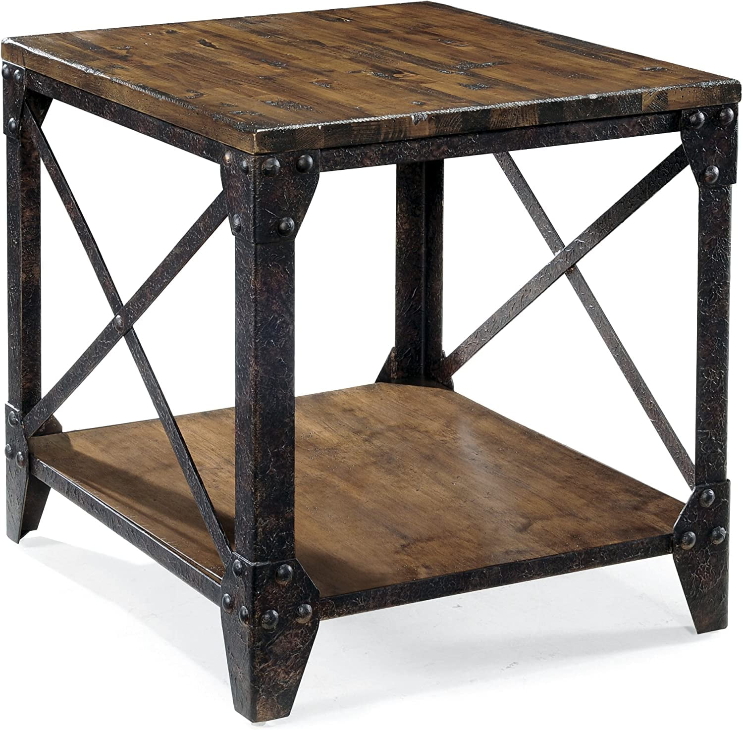 T1755 Pinebrook Distressed Natural Pine Wood Rectangular End Table ...