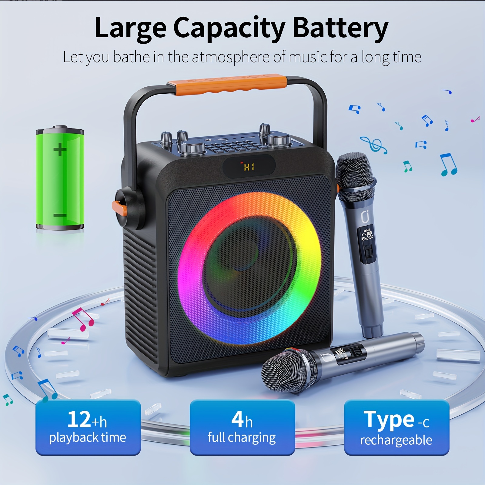 T19-T Karaoke Speaker with 2 Microphones, Karaoke Machine for Adult ...