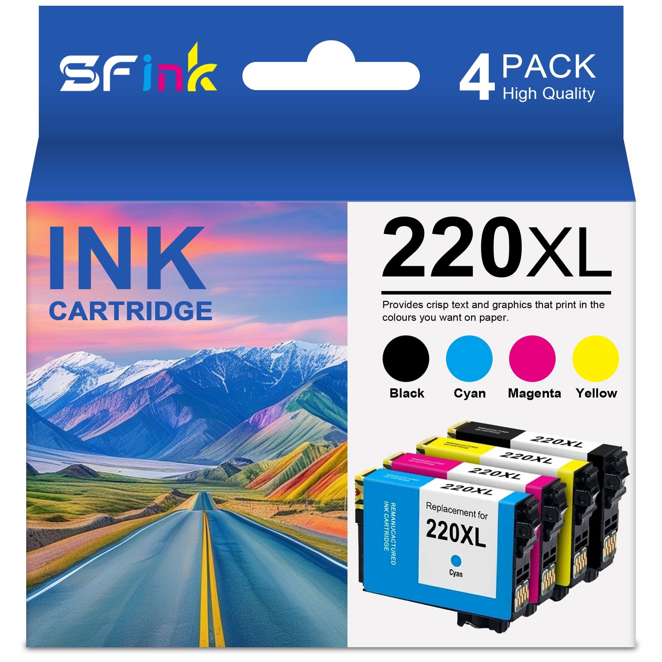 T220 220XL 220 Ink Cartridge 4 Pack Compatible for Epson 220XL Ink ...