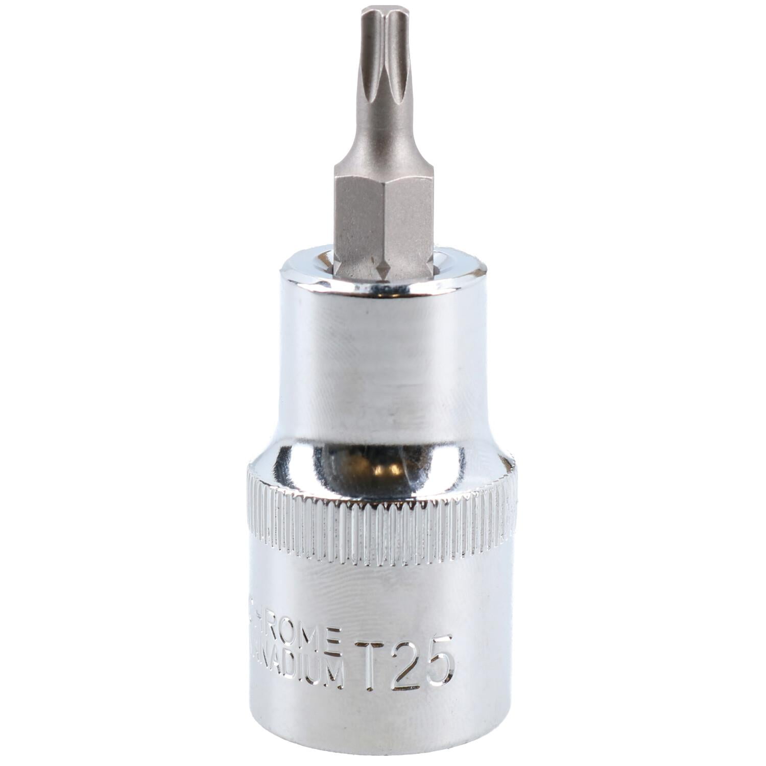 T25 Male Torx Bit Star Socket 1/2" Drive Standard Internal Chrome Vanadium Steel - Walmart.com