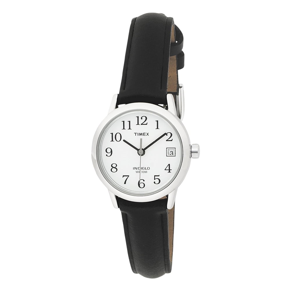 T2H331 Women's Easy Reader White Dial Black Leather Strap Stainless ...